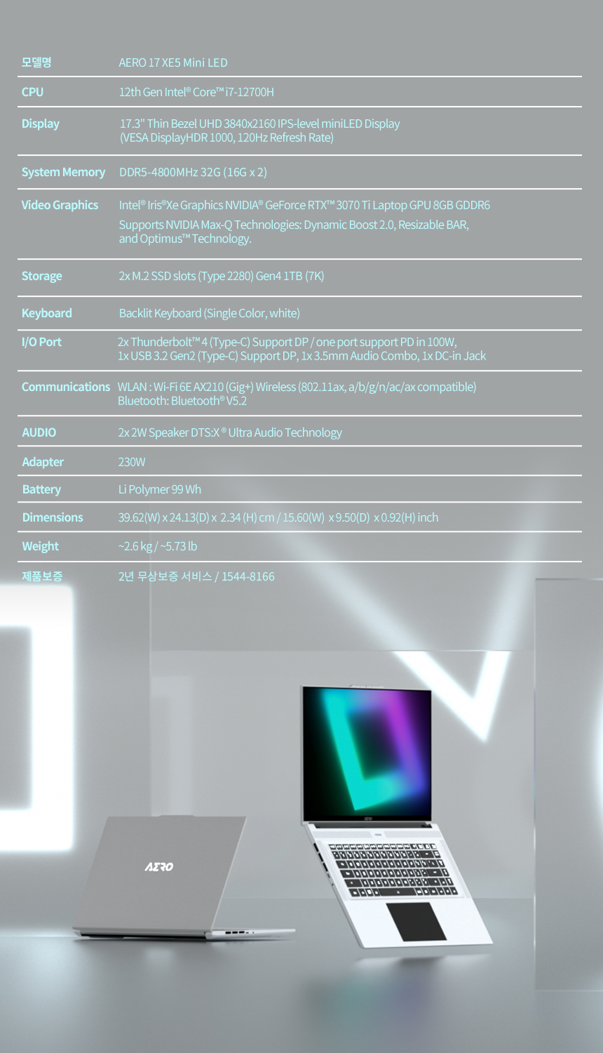 AERO 17 XE5 Mini LED – BLUEZONE